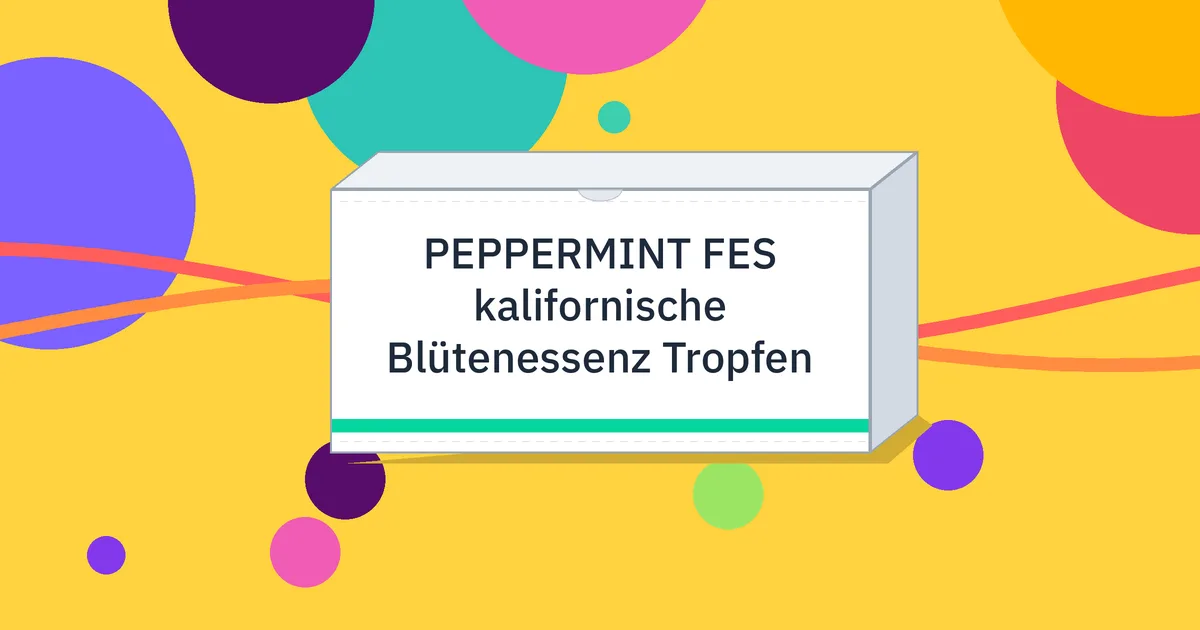Symbolbild: Packung mit der Aufschrift PEPPERMINT FES kalifornische Blütenessenz Tropfen (PZN 09172599) – Verfügbarkeit und Bezug in Apotheken in Frankfurt am Main