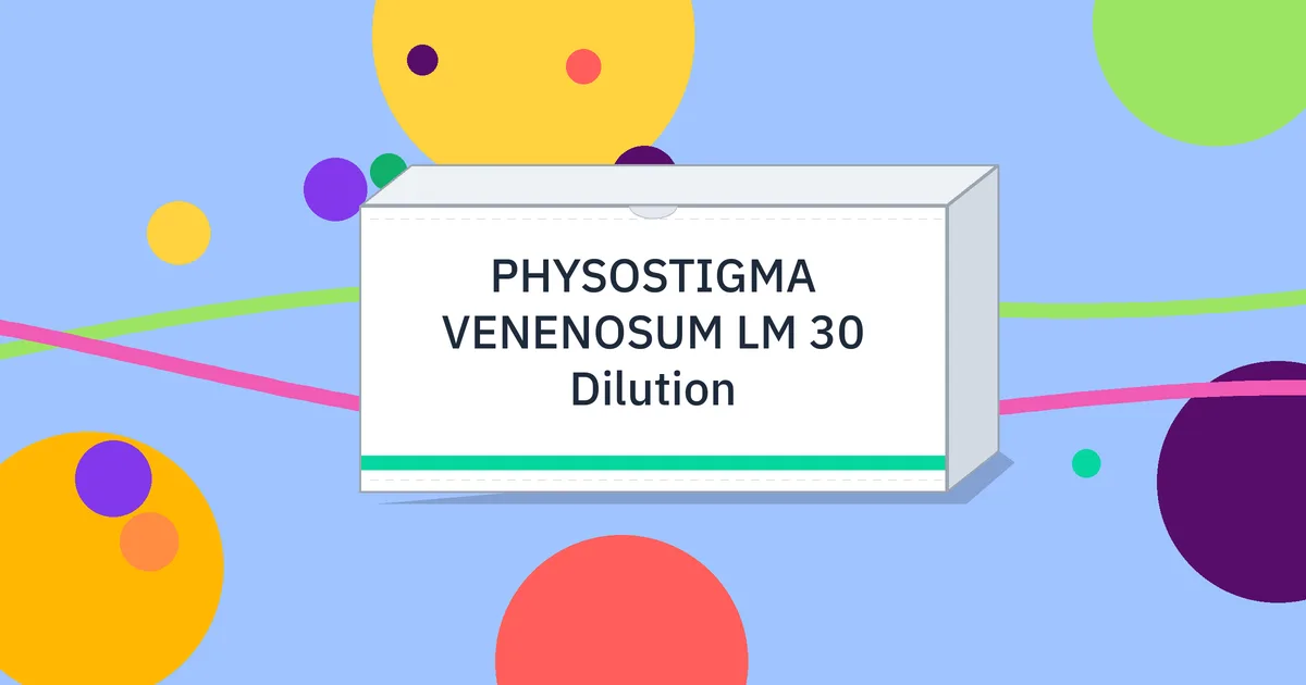 Symbolbild: Packung mit der Aufschrift PHYSOSTIGMA VENENOSUM LM 30 Dilution (PZN 13035566) – Verfügbarkeit und Bezug in Apotheken in Frankfurt am Main
