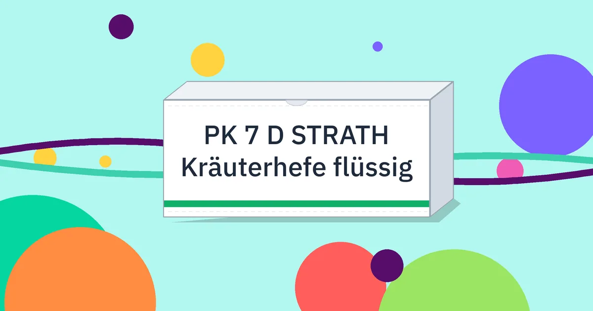 Symbolbild: Packung mit der Aufschrift PK 7 D STRATH Kräuterhefe flüssig (PZN 07243792) – Verfügbarkeit und Bezug in Apotheken in Frankfurt am Main