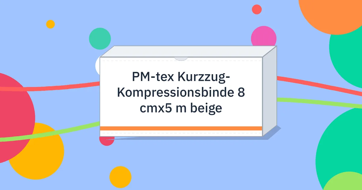 Symbolbild: Packung mit der Aufschrift PM-tex Kurzzug-Kompressionsbinde 8 cmx5 m beige (PZN 18845212) – Verfügbarkeit und Bezug in Apotheken in Frankfurt am Main