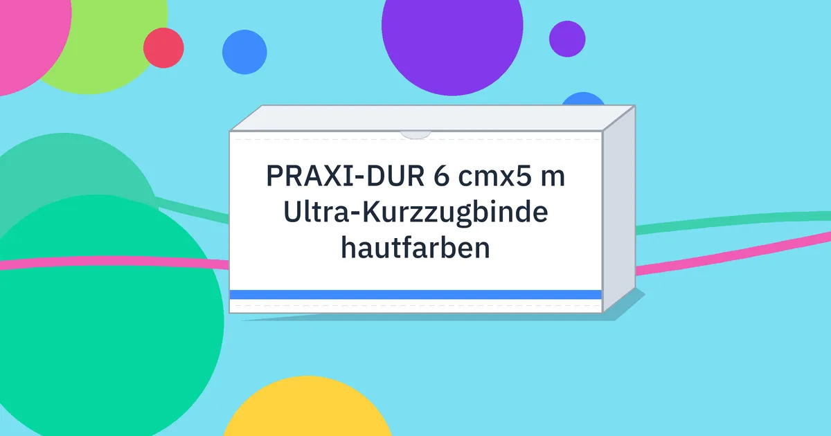 Symbolbild: Packung mit der Aufschrift PRAXI-DUR 6 cmx5 m Ultra-Kurzzugbinde hautfarben (PZN 12825616) – Verfügbarkeit und Bezug in Apotheken in Frankfurt am Main