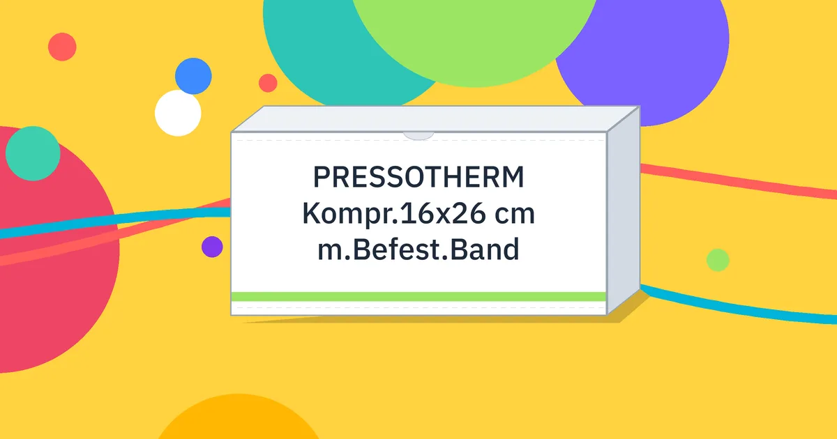 Symbolbild: Packung mit der Aufschrift PRESSOTHERM Kompr.16x26 cm m.Befest.Band (PZN 04260206) – Verfügbarkeit und Bezug in Apotheken in Frankfurt am Main