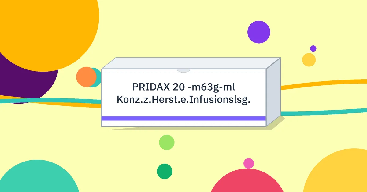Symbolbild: Packung mit der Aufschrift PRIDAX 20 -m63g-ml Konz.z.Herst.e.Infusionslsg. (PZN 05852914) – Verfügbarkeit und Bezug in Apotheken in Frankfurt am Main