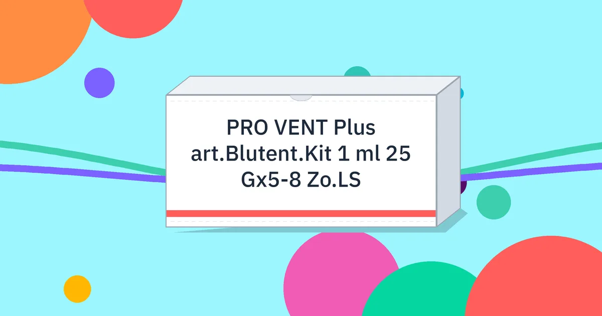 Symbolbild: Packung mit der Aufschrift PRO VENT Plus art.Blutent.Kit 1 ml 25 Gx5-8 Zo.LS (PZN 09216948) – Verfügbarkeit und Bezug in Apotheken in Frankfurt am Main