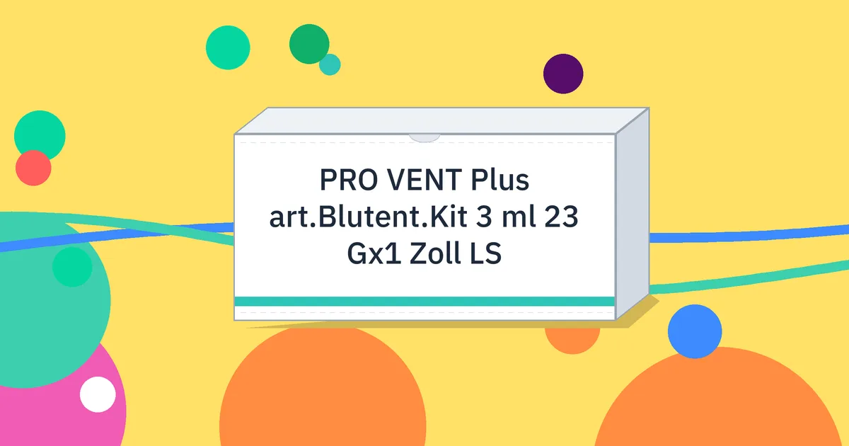 Symbolbild: Packung mit der Aufschrift PRO VENT Plus art.Blutent.Kit 3 ml 23 Gx1 Zoll LS (PZN 09217037) – Verfügbarkeit und Bezug in Apotheken in Frankfurt am Main