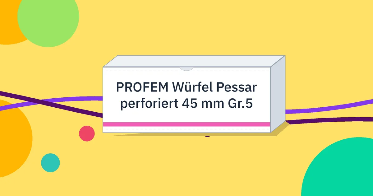 Symbolbild: Packung mit der Aufschrift PROFEM Würfel Pessar perforiert 45 mm Gr.5 (PZN 11673015) – Verfügbarkeit und Bezug in Apotheken in Frankfurt am Main