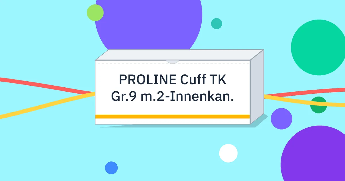 Symbolbild: Packung mit der Aufschrift PROLINE Cuff TK Gr.9 m.2-Innenkan. (PZN 16148087) – Verfügbarkeit und Bezug in Apotheken in Frankfurt am Main
