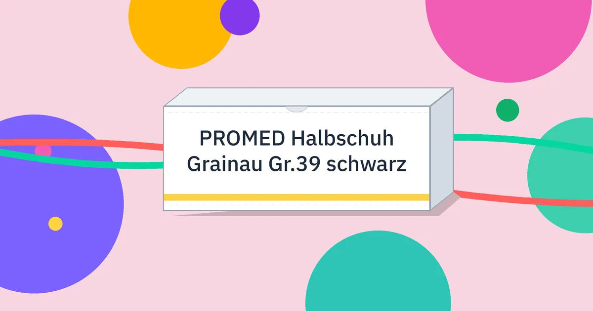 Symbolbild: Packung mit der Aufschrift PROMED Halbschuh Grainau Gr.39 schwarz (PZN 14349290) – Verfügbarkeit und Bezug in Apotheken in Frankfurt am Main