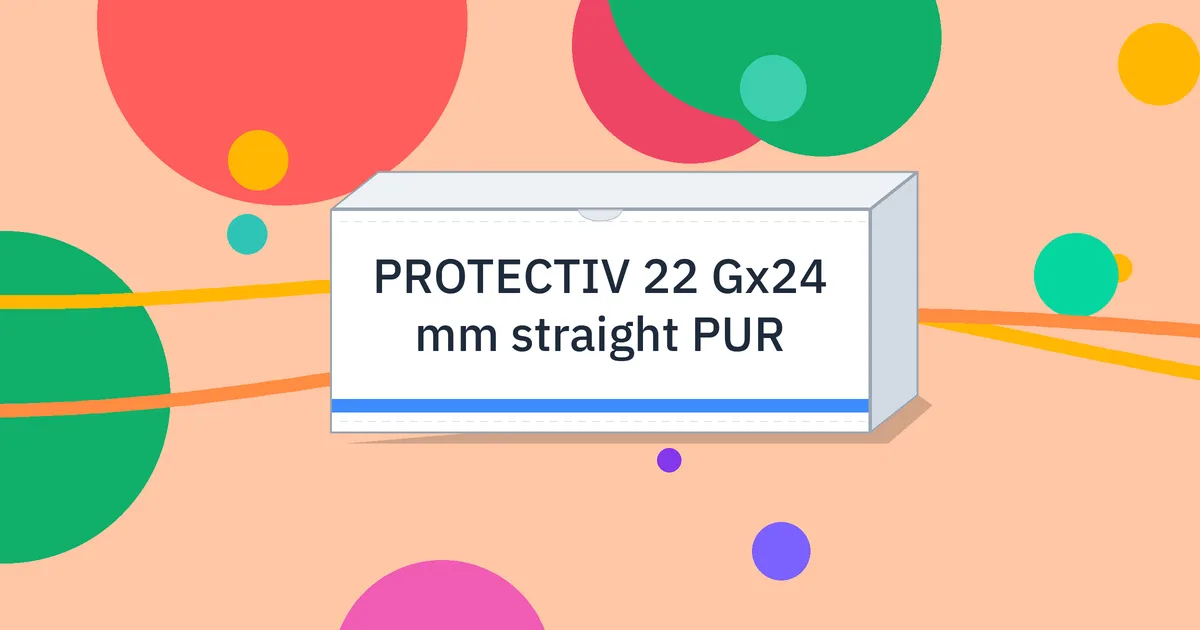 Symbolbild: Packung mit der Aufschrift PROTECTIV 22 Gx24 mm straight PUR (PZN 06447305) – Verfügbarkeit und Bezug in Apotheken in Frankfurt am Main