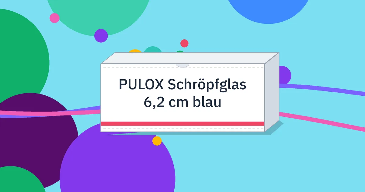 Symbolbild: Packung mit der Aufschrift PULOX Schröpfglas 6,2 cm blau (PZN 11675698) – Verfügbarkeit und Bezug in Apotheken in Frankfurt am Main