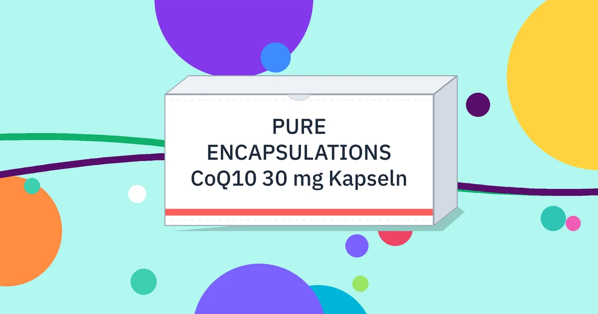 Symbolbild: Packung mit der Aufschrift PURE ENCAPSULATIONS CoQ10 30 mg Kapseln (PZN 05135035) – Verfügbarkeit und Bezug in Apotheken in Frankfurt am Main