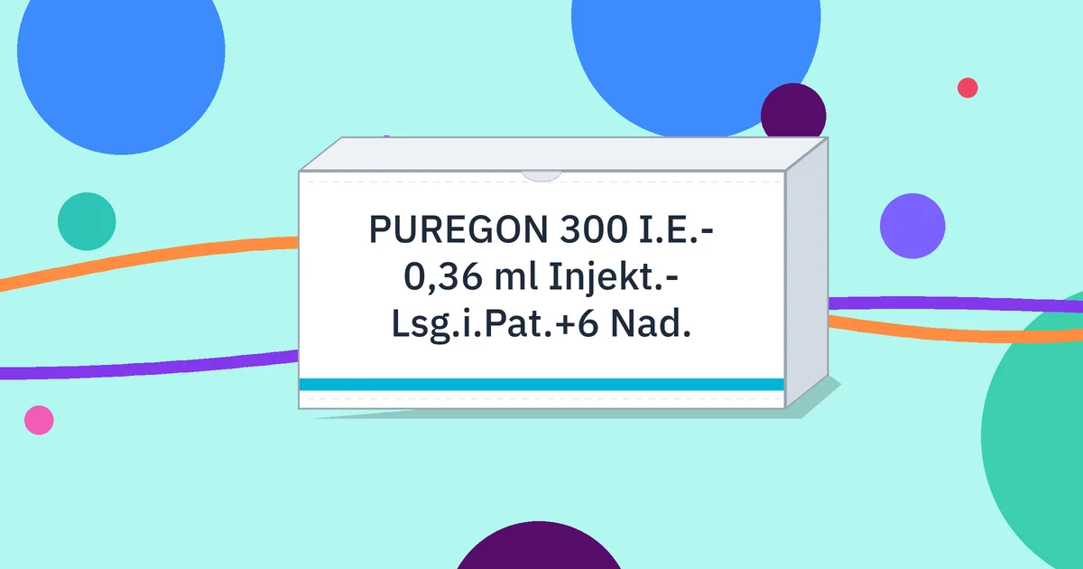 Symbolbild: Packung mit der Aufschrift PUREGON 300 I.E.-0,36 ml Injekt.-Lsg.i.Pat.+6 Nad. (PZN 14178210) – Verfügbarkeit und Bezug in Apotheken in Frankfurt am Main