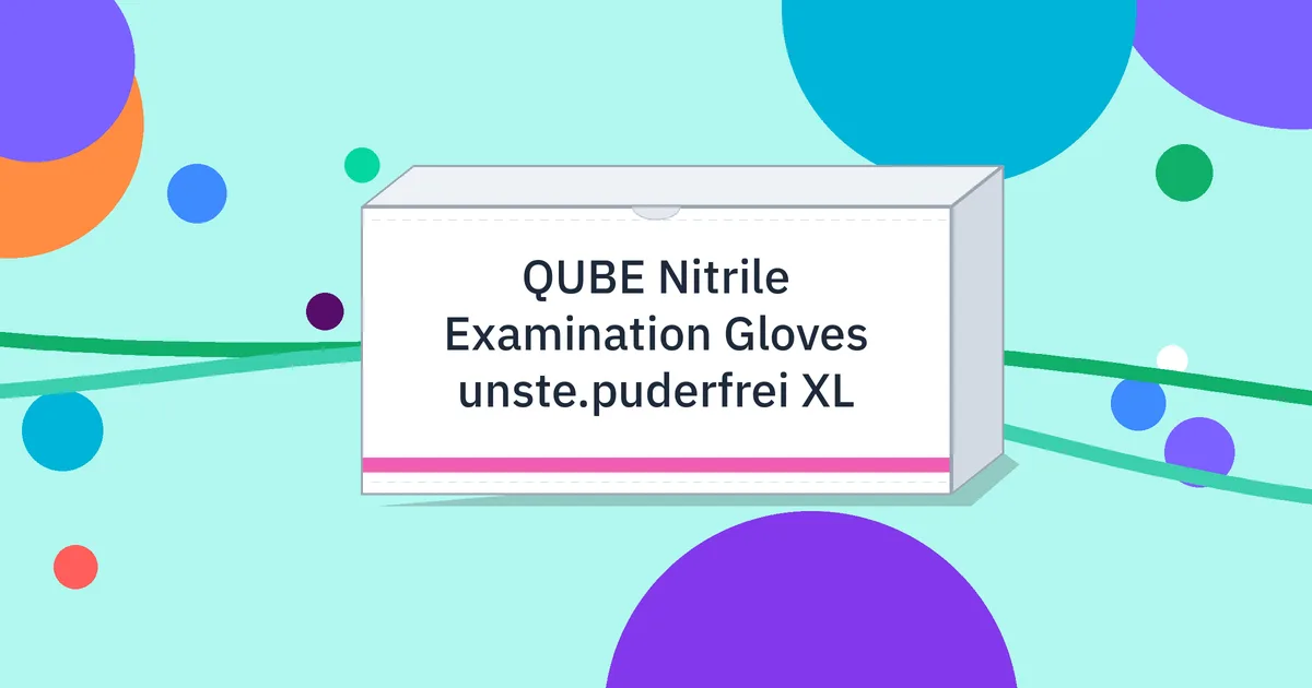 Symbolbild: Packung mit der Aufschrift QUBE Nitrile Examination Gloves unste.puderfrei XL (PZN 18797134) – Verfügbarkeit und Bezug in Apotheken in Frankfurt am Main