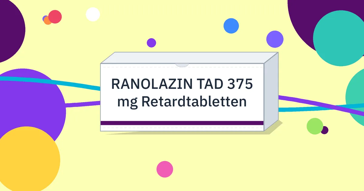 Symbolbild: Packung mit der Aufschrift RANOLAZIN TAD 375 mg Retardtabletten (PZN 18600806) – Verfügbarkeit und Bezug in Apotheken in Frankfurt am Main