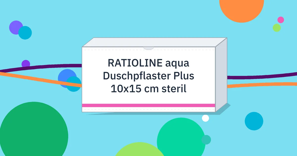 Symbolbild: Packung mit der Aufschrift RATIOLINE aqua Duschpflaster Plus 10x15 cm steril (PZN 09508214) – Verfügbarkeit und Bezug in Apotheken in Frankfurt am Main