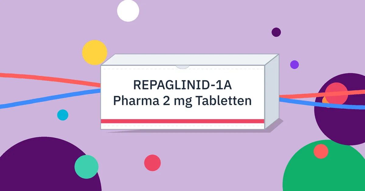 Symbolbild: Packung mit der Aufschrift REPAGLINID-1A Pharma 2 mg Tabletten (PZN 09121254) – Verfügbarkeit und Bezug in Apotheken in Frankfurt am Main
