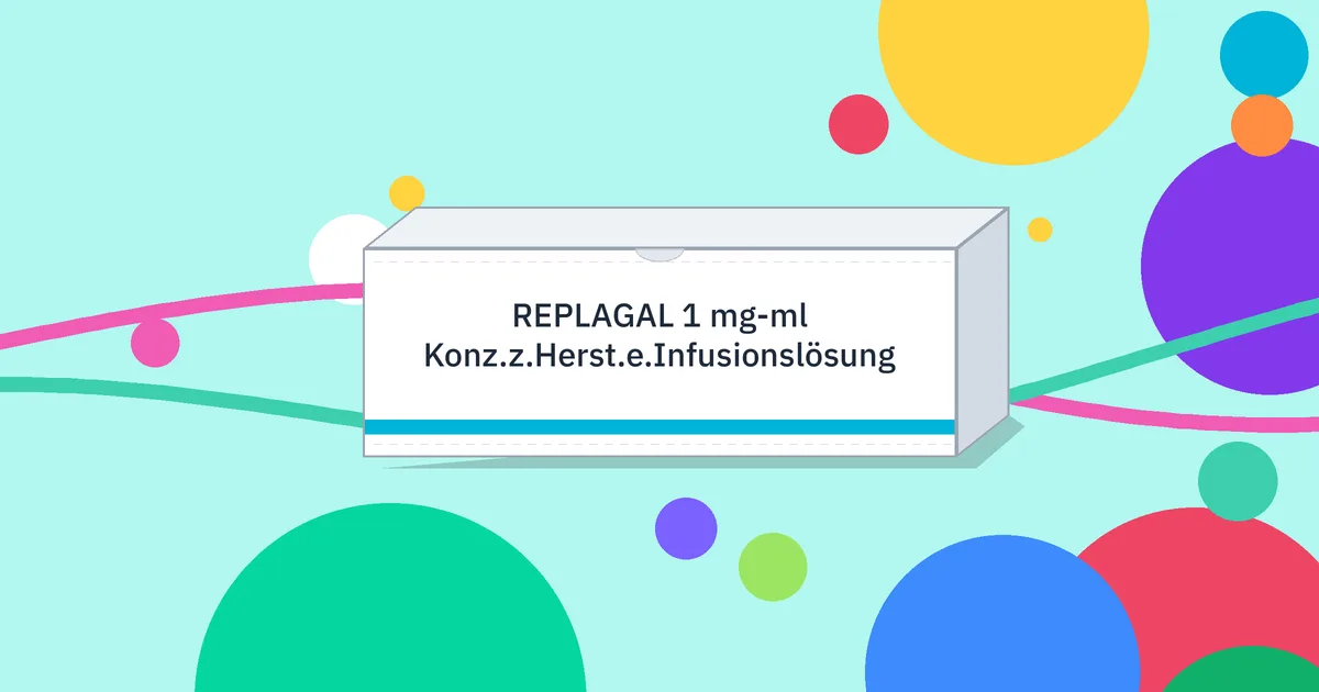 Symbolbild: Packung mit der Aufschrift REPLAGAL 1 mg-ml Konz.z.Herst.e.Infusionslösung (PZN 14362818) – Verfügbarkeit und Bezug in Apotheken in Frankfurt am Main