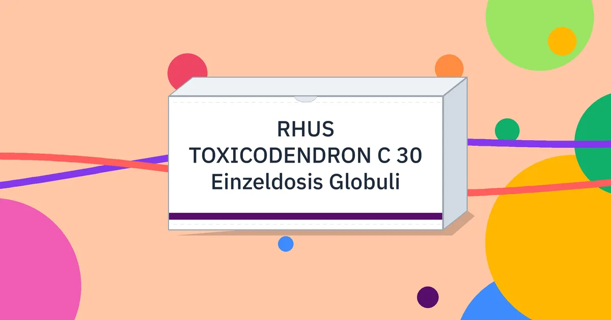 Symbolbild: Packung mit der Aufschrift RHUS TOXICODENDRON C 30 Einzeldosis Globuli (PZN 01542855) – Verfügbarkeit und Bezug in Apotheken in Frankfurt am Main