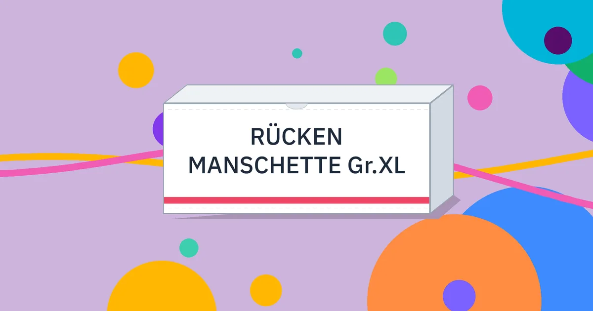 Symbolbild: Packung mit der Aufschrift RÜCKEN MANSCHETTE Gr.XL (PZN 05548435) – Verfügbarkeit und Bezug in Apotheken in Frankfurt am Main