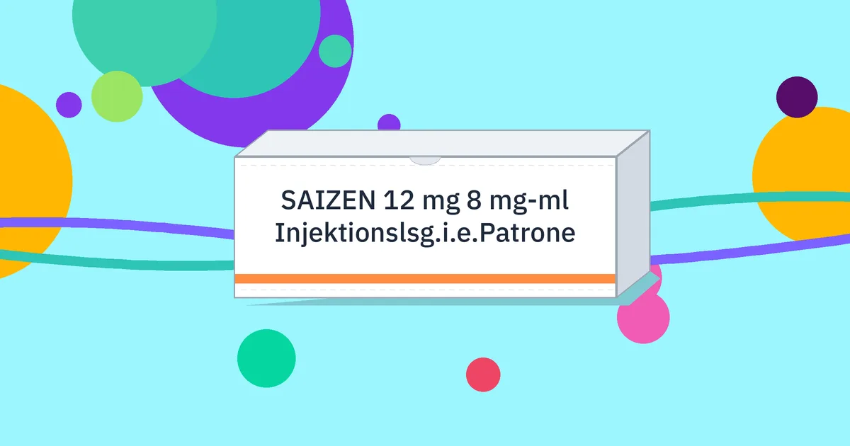 Symbolbild: Packung mit der Aufschrift SAIZEN 12 mg 8 mg-ml Injektionslsg.i.e.Patrone (PZN 03890419) – Verfügbarkeit und Bezug in Apotheken in Frankfurt am Main