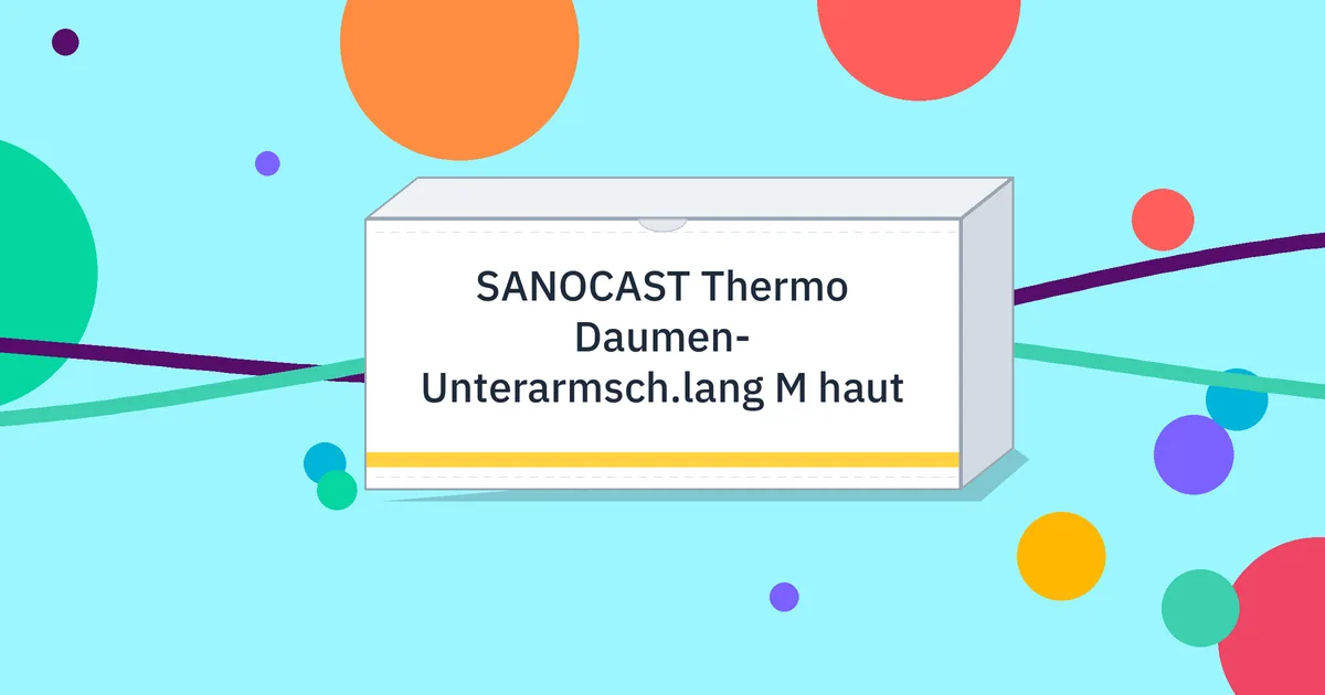 Symbolbild: Packung mit der Aufschrift SANOCAST Thermo Daumen-Unterarmsch.lang M haut (PZN 15260296) – Verfügbarkeit und Bezug in Apotheken in Frankfurt am Main