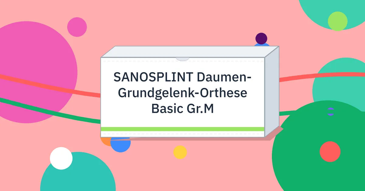 Symbolbild: Packung mit der Aufschrift SANOSPLINT Daumen-Grundgelenk-Orthese Basic Gr.M (PZN 11281002) – Verfügbarkeit und Bezug in Apotheken in Frankfurt am Main