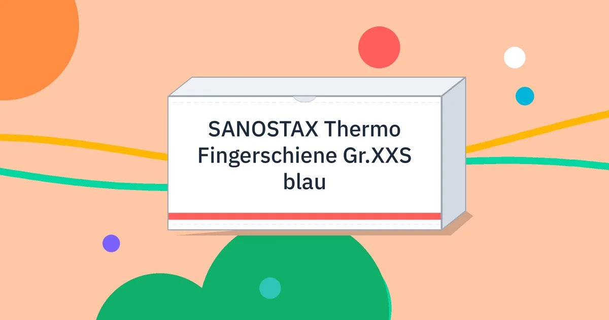 Symbolbild: Packung mit der Aufschrift SANOSTAX Thermo Fingerschiene Gr.XXS blau (PZN 11550376) – Verfügbarkeit und Bezug in Apotheken in Frankfurt am Main