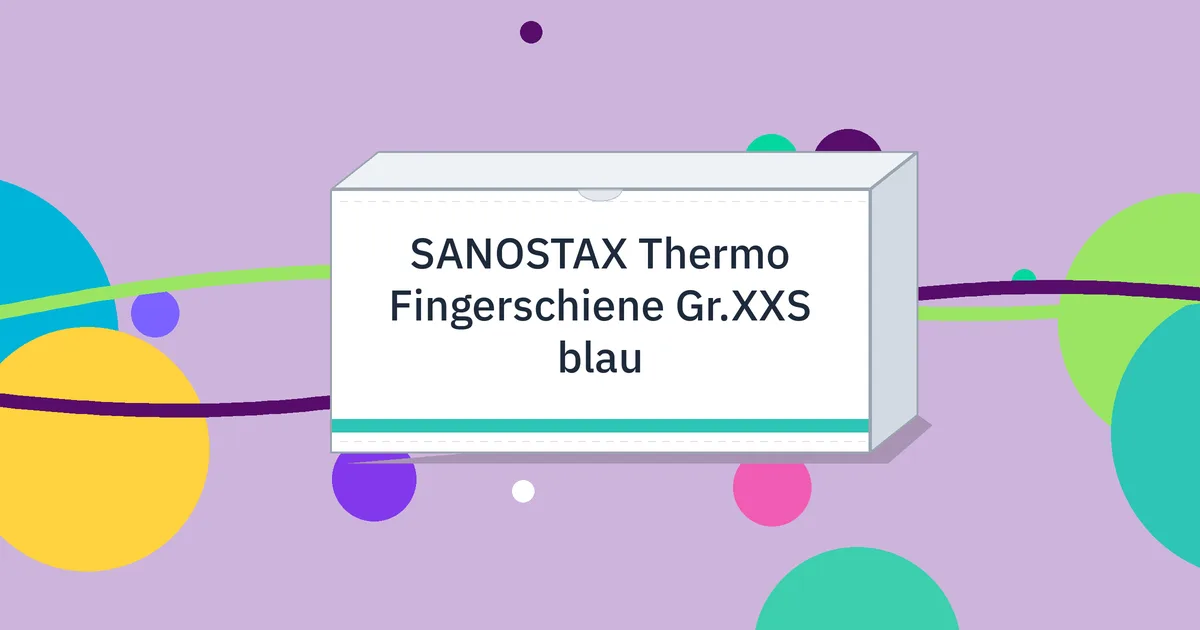 Symbolbild: Packung mit der Aufschrift SANOSTAX Thermo Fingerschiene Gr.XXS blau (PZN 11550318) – Verfügbarkeit und Bezug in Apotheken in Frankfurt am Main