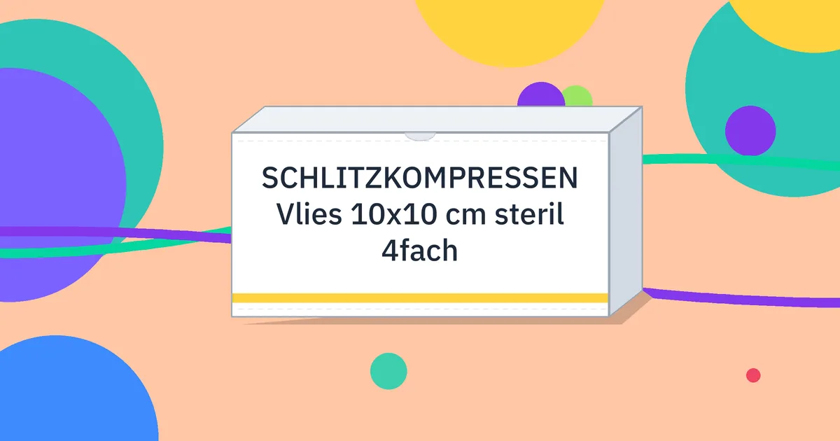 Symbolbild: Packung mit der Aufschrift SCHLITZKOMPRESSEN Vlies 10x10 cm steril 4fach (PZN 17631087) – Verfügbarkeit und Bezug in Apotheken in Frankfurt am Main
