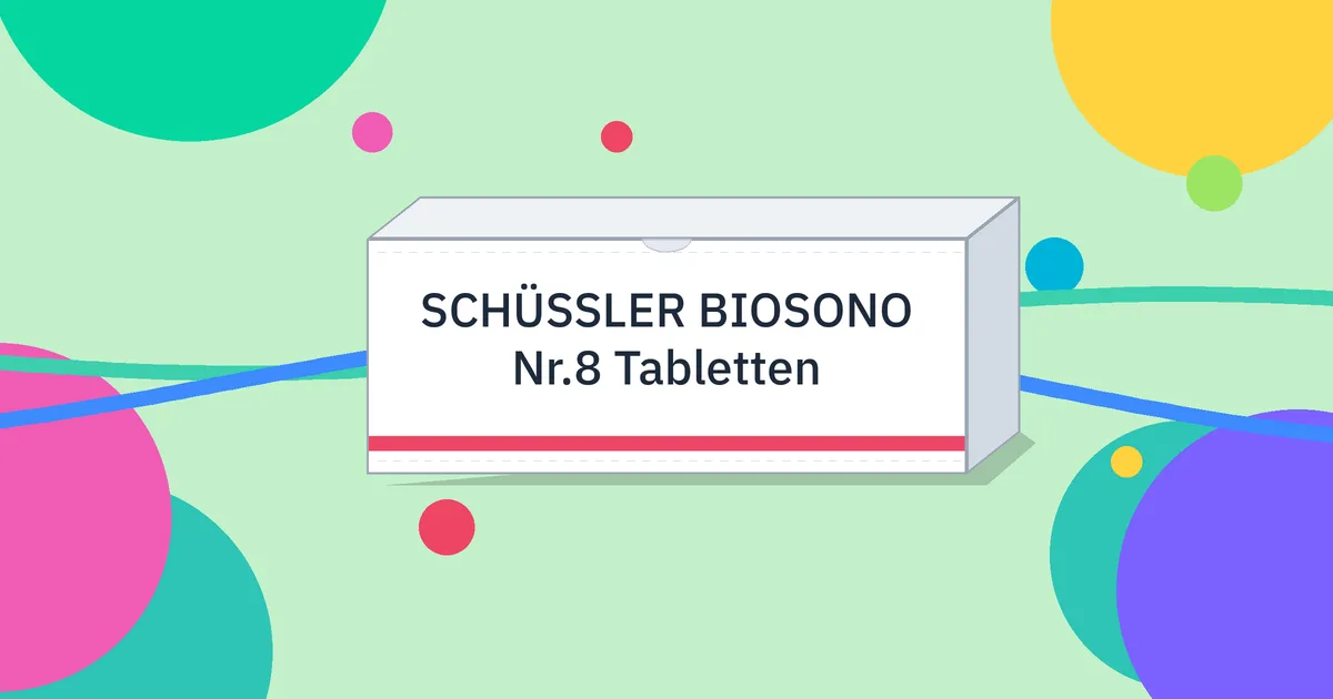 Symbolbild: Packung mit der Aufschrift SCHÜSSLER BIOSONO Nr.8 Tabletten (PZN 04679135) – Verfügbarkeit und Bezug in Apotheken in Frankfurt am Main