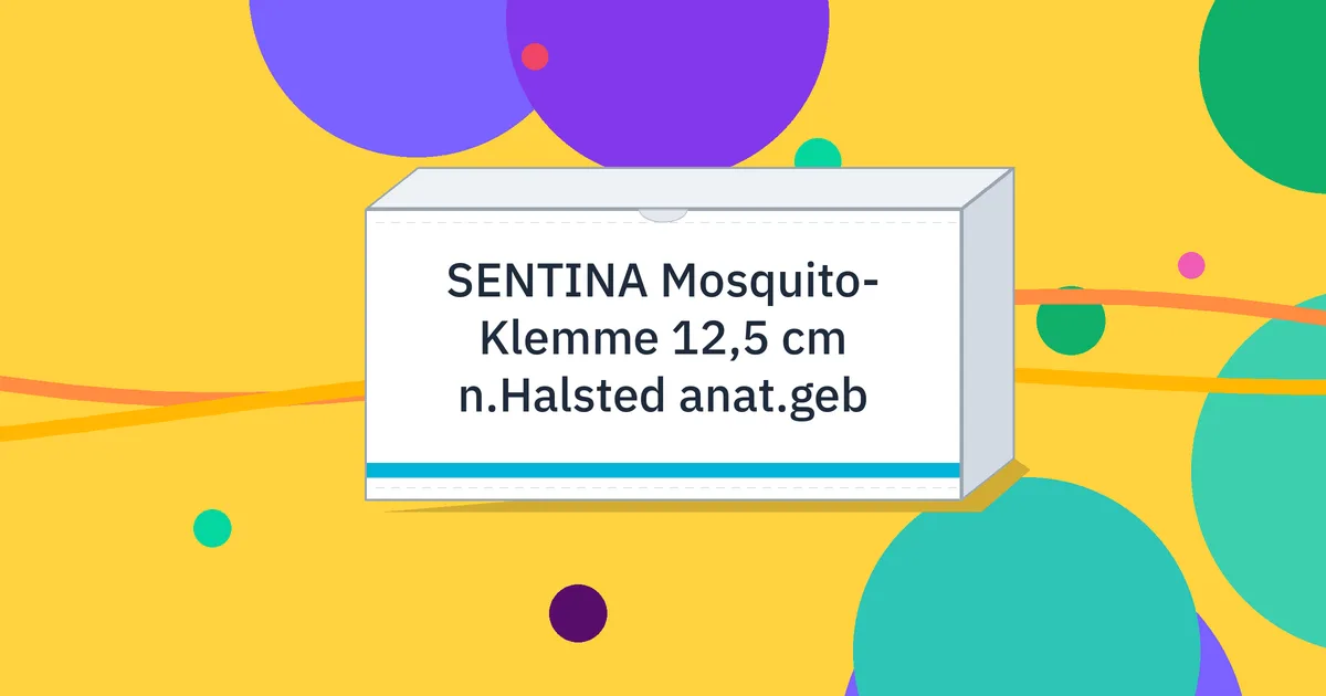 Symbolbild: Packung mit der Aufschrift SENTINA Mosquito-Klemme 12,5 cm n.Halsted anat.geb (PZN 11588640) – Verfügbarkeit und Bezug in Apotheken in Frankfurt am Main
