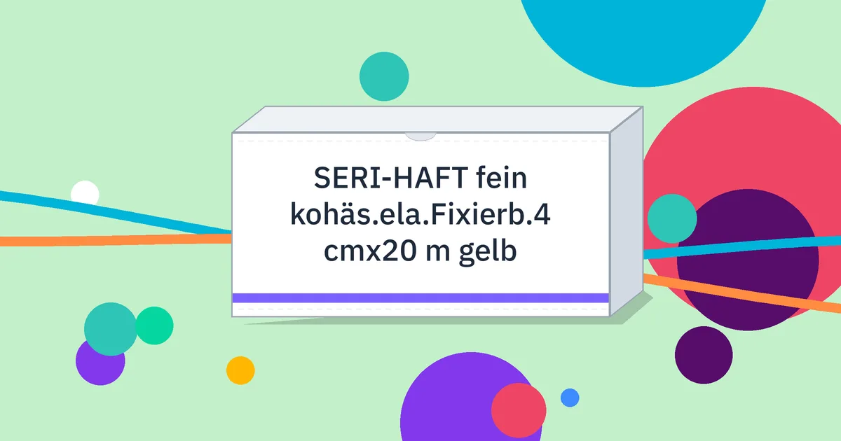 Symbolbild: Packung mit der Aufschrift SERI-HAFT fein kohäs.ela.Fixierb.4 cmx20 m gelb (PZN 20845828) – Verfügbarkeit und Bezug in Apotheken in Frankfurt am Main