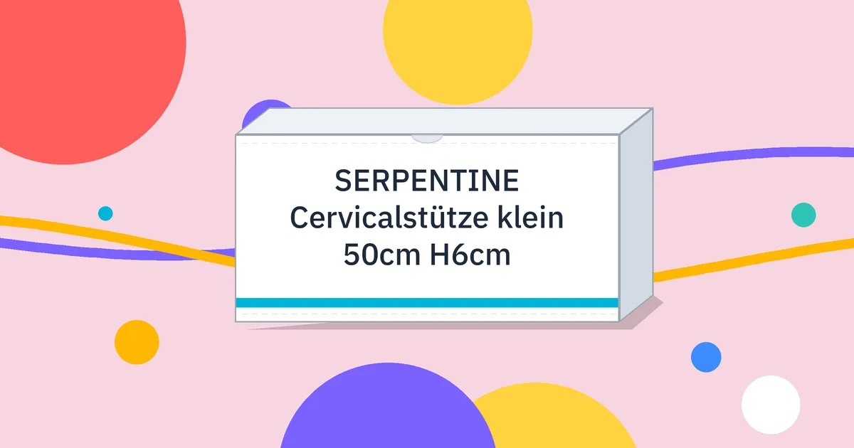 Symbolbild: Packung mit der Aufschrift SERPENTINE Cervicalstütze klein 50cm H6cm (PZN 04498149) – Verfügbarkeit und Bezug in Apotheken in Frankfurt am Main