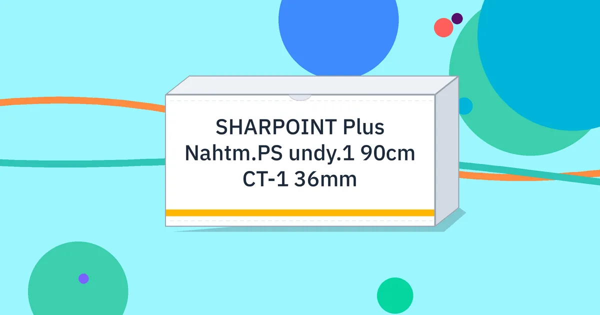 Symbolbild: Packung mit der Aufschrift SHARPOINT Plus Nahtm.PS undy.1 90cm CT-1 36mm (PZN 17995866) – Verfügbarkeit und Bezug in Apotheken in Frankfurt am Main