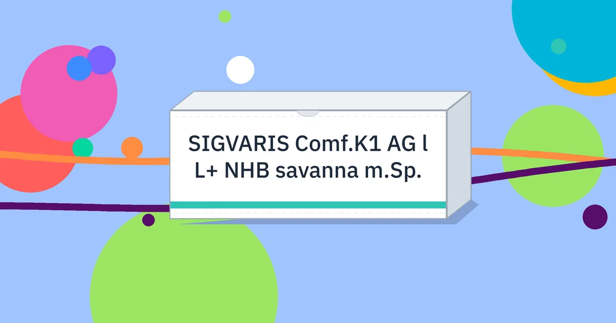 Symbolbild: Packung mit der Aufschrift SIGVARIS Comf.K1 AG l L+ NHB savanna m.Sp. (PZN 17099422) – Verfügbarkeit und Bezug in Apotheken in Frankfurt am Main