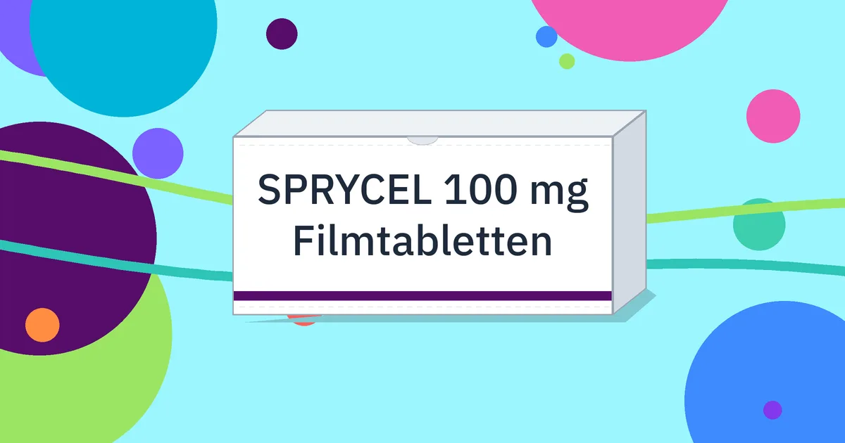 Symbolbild: Packung mit der Aufschrift SPRYCEL 100 mg Filmtabletten (PZN 01252695) – Verfügbarkeit und Bezug in Apotheken in Frankfurt am Main
