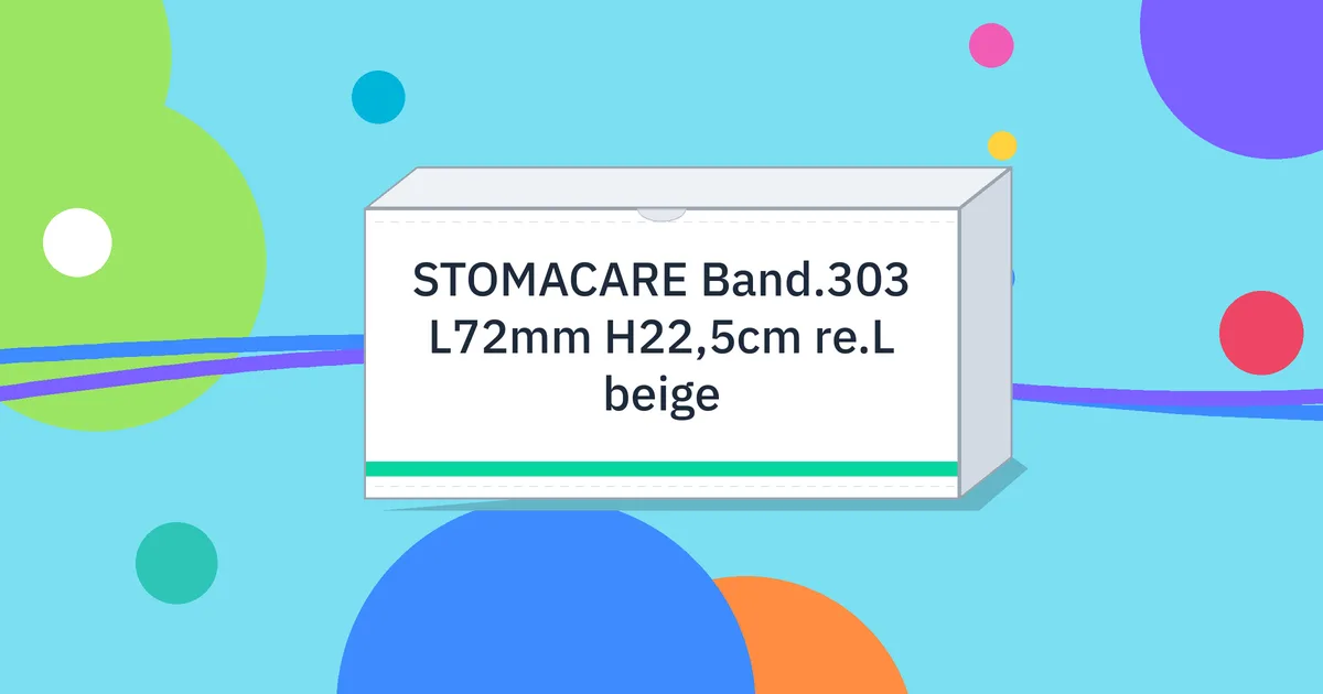 Symbolbild: Packung mit der Aufschrift STOMACARE Band.303 L72mm H22,5cm re.L beige (PZN 10840310) – Verfügbarkeit und Bezug in Apotheken in Frankfurt am Main