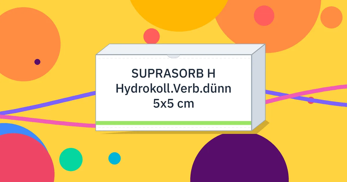 Symbolbild: Packung mit der Aufschrift SUPRASORB H Hydrokoll.Verb.dünn 5x5 cm (PZN 13345290) – Verfügbarkeit und Bezug in Apotheken in Frankfurt am Main
