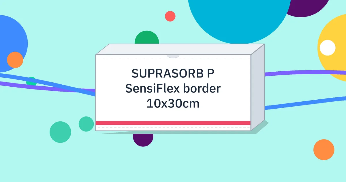 Symbolbild: Packung mit der Aufschrift SUPRASORB P SensiFlex border 10x30cm (PZN 20084996) – Verfügbarkeit und Bezug in Apotheken in Frankfurt am Main