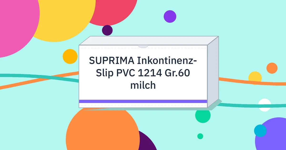 Symbolbild: Packung mit der Aufschrift SUPRIMA Inkontinenz-Slip PVC 1214 Gr.60 milch (PZN 03923136) – Verfügbarkeit und Bezug in Apotheken in Frankfurt am Main