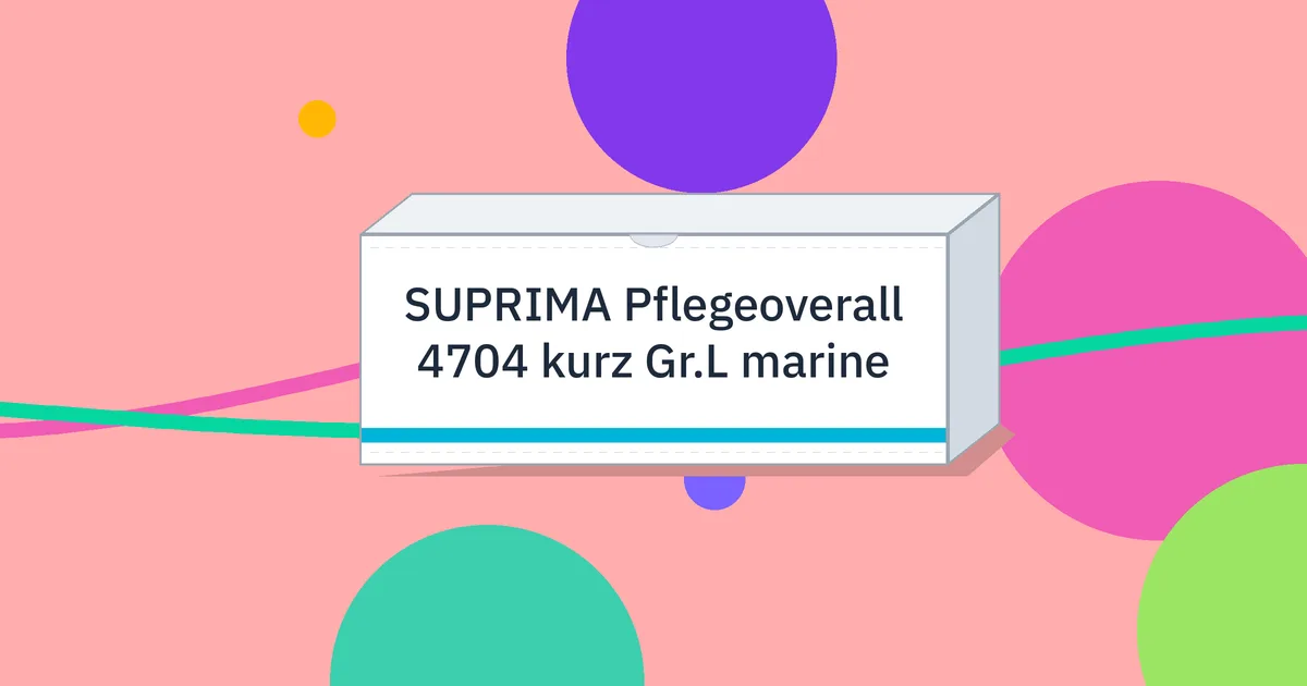 Symbolbild: Packung mit der Aufschrift SUPRIMA Pflegeoverall 4704 kurz Gr.L marine (PZN 12668329) – Verfügbarkeit und Bezug in Apotheken in Frankfurt am Main