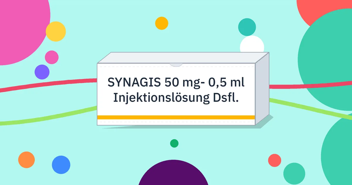 Symbolbild: Packung mit der Aufschrift SYNAGIS 50 mg- 0,5 ml Injektionslösung Dsfl. (PZN 19289865) – Verfügbarkeit und Bezug in Apotheken in Frankfurt am Main