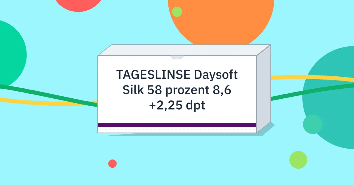 Symbolbild: Packung mit der Aufschrift TAGESLINSE Daysoft Silk 58 prozent 8,6 +2,25 dpt (PZN 00326782) – Verfügbarkeit und Bezug in Apotheken in Frankfurt am Main