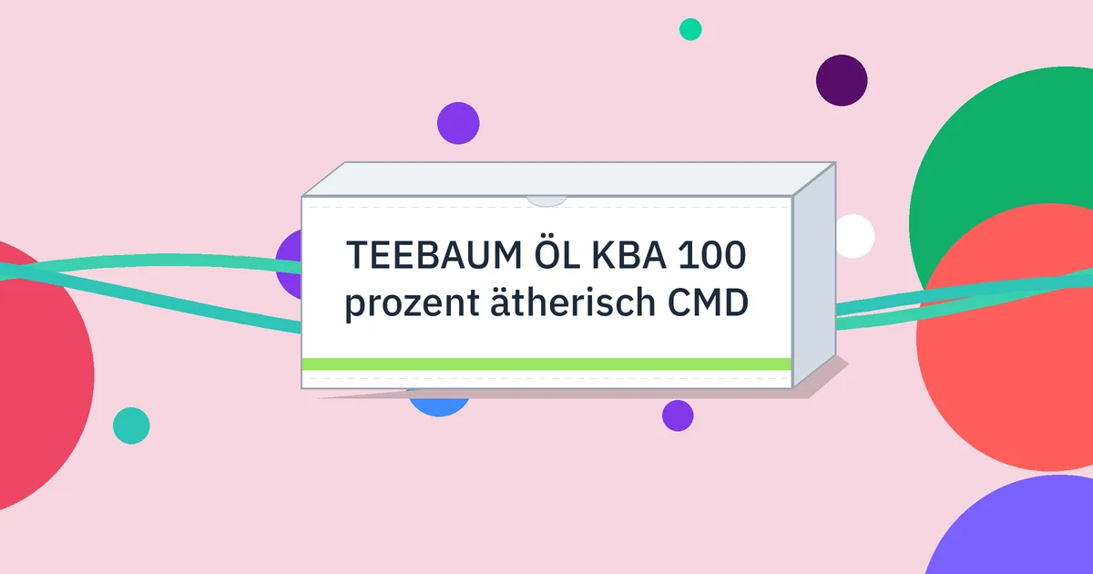 Symbolbild: Packung mit der Aufschrift TEEBAUM ÖL KBA 100 prozent ätherisch CMD (PZN 06947775) – Verfügbarkeit und Bezug in Apotheken in Frankfurt am Main
