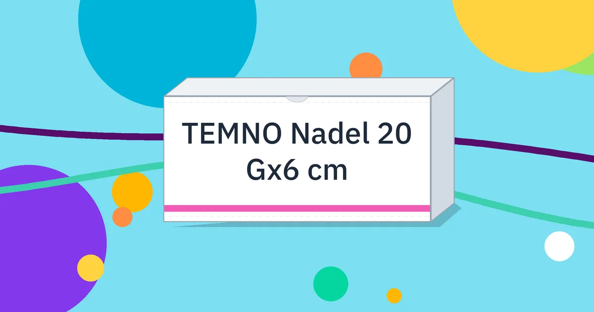 Symbolbild: Packung mit der Aufschrift TEMNO Nadel 20 Gx6 cm (PZN 18764778) – Verfügbarkeit und Bezug in Apotheken in Frankfurt am Main