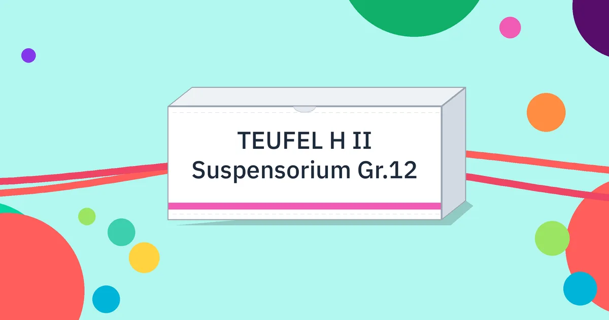 Symbolbild: Packung mit der Aufschrift TEUFEL H II Suspensorium Gr.12 (PZN 02299262) – Verfügbarkeit und Bezug in Apotheken in Frankfurt am Main