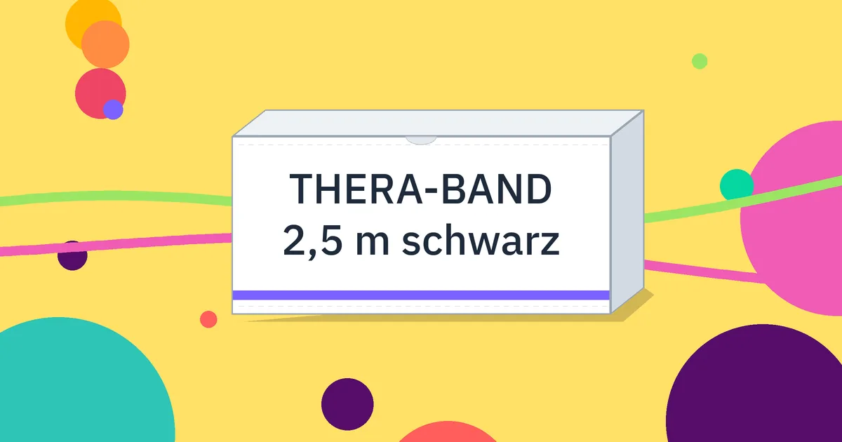 Symbolbild: Packung mit der Aufschrift THERA-BAND 2,5 m schwarz (PZN 19517208) – Verfügbarkeit und Bezug in Apotheken in Frankfurt am Main