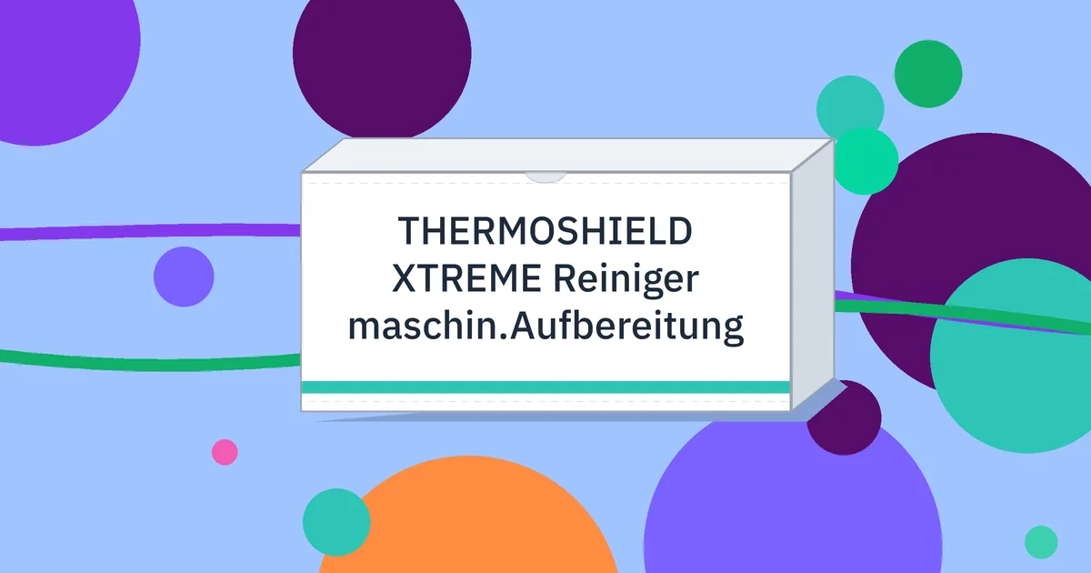 Symbolbild: Packung mit der Aufschrift THERMOSHIELD XTREME Reiniger maschin.Aufbereitung (PZN 15869117) – Verfügbarkeit und Bezug in Apotheken in Frankfurt am Main