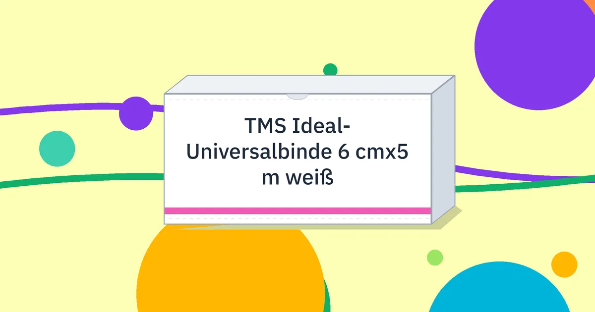 Symbolbild: Packung mit der Aufschrift TMS Ideal-Universalbinde 6 cmx5 m weiß (PZN 18316904) – Verfügbarkeit und Bezug in Apotheken in Frankfurt am Main