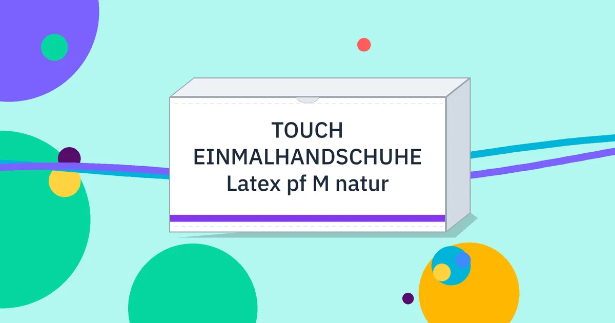 Symbolbild: Packung mit der Aufschrift TOUCH EINMALHANDSCHUHE Latex pf M natur (PZN 17383755) – Verfügbarkeit und Bezug in Apotheken in Frankfurt am Main